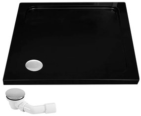 Čtvercový sprchový kout REA SOLAR 90x90 cm, černý matný/transparent + vanička Savoy černá