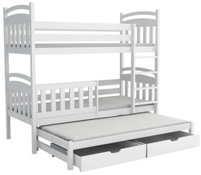 Dětská patrová postel z masivu borovice ONDRA s přistýlkou a šuplíky - 200x90 cm - BÍLÁ