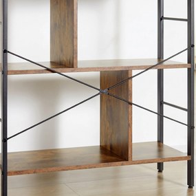 HOMCOM 4-patrová knihovna s 8 úložnými prostory v industriálním stylu pro obývací pokoj, kancelář, ložnici 74x30x157,5 cm Rustikální hnědá