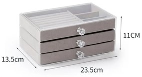 Šperkovnice ZUMA průhledná sametová krabička, 3 zásuvky - krémová barva