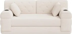 Aosom Dvojitá stlačená manšestrová pohovka, kovový rám, 2 držáky na nápoje a 4 boční kapsy, 168D x 80Š x 81V cm, béžová