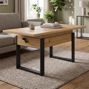 Rozkládací konferenční stolek HOGO 3v1 | 120-157x62,5-74,5x67 cm | síla horní desky 32 mm | artisan/černé nohy