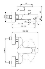 Ideal Standard Cerafine O - Vanová baterie nástěnná, Černá matná BC500XG