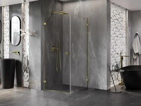 Mexen Lunar-B, výklopný sprchový kout levý 70 x 70 cm, 8mm čiré sklo, zlatý profil, 832-070-070-50-00-L