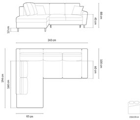 Sametová rozkládací/s úložným prostorem rohová pohovka v petrolejové barvě (levý roh/do L) Kyoto – Cosmopolitan Design