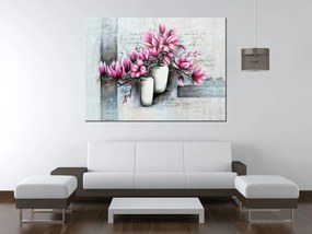 Gario Ručně malovaný obraz Růžové magnolie ve váze Rozměry: 100 x 70 cm