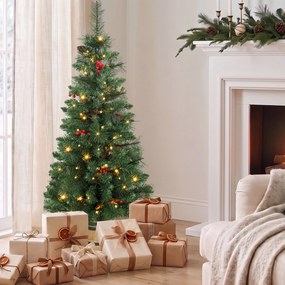 HOMCOM Umělý vánoční stromek, 120 cm Jedle s 100 LED osvětlením 131 špiček Bobule, 2 barvy světla, Dálkové ovládání
