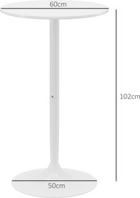HOMCOM Barový stůl Bistro stůl Kulatý party stůl Ø60 x 102 cm Poseur stůl do jídelny, obývacího pokoje, ocel, bílý