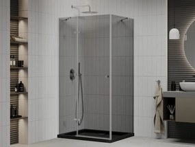 Mexen Roma, sprchový kout s křídlovými dveřmi 90 (dveře) x 100 (stěna) cm, 6mm šedé sklo, chromový profil + slim sprchová vanička černá + chromový sifon, 854-090-100-01-40-4070