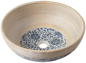 Sapho, PRIORI keramické umyvadlo, průměr 41 cm, barva béžová s modrou malbou, PI011