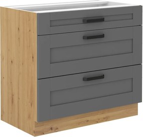 Kuchyňská skříňka LUNA 80 D 3S BB korpus: dub artisan, barva dvířek: šedá DUST