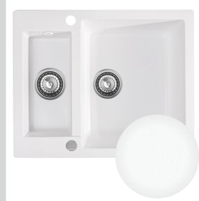 Sink Quality Ferrum, kuchyňský granitový dřez 605x495x210 mm + sifon, bílá, SKQ-FER.W.5KBO.X