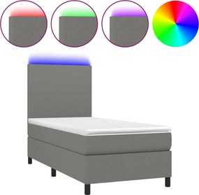 Box spring postel s matrací a LED tmavě šedá 100x200 cm textil 3134694