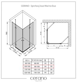 CERANO - Sprchový kout Marino Duo L/P - chrom, transparentní sklo - 100x100 cm - křídlový