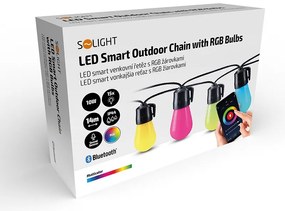SOLIGHT LED smart párty řetěz 10W, RGB, bluetooth, 15 žárovek, 14m+6m, IP44