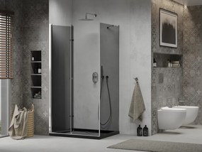 Mexen Lima, sprchový kout se skládacími dveřmi 80 (dveře) x 120 (stěna) cm, 6mm šedé sklo, chromový profil + slim sprchová vanička černá + chromový sifon, 856-080-120-01-40-4070