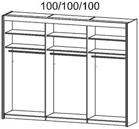 Šatní skříň s osvětlením Imperial, 300 cm, bílá/bílé sklo