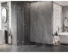 Mexen Lunar, L pětiúhelníkový sprchový kout naklápěcí doleva 80 x 90 cm, 8mm čiré sklo, ocelový profil, 831L-080L-090P-97-00-L