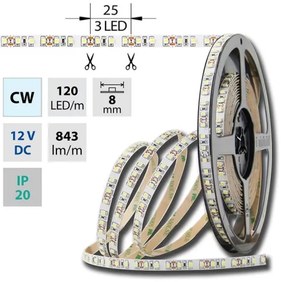 LED pásek McLED 12V studená bílá š=8mm IP20 9,6W/m 120LED/m SMD3528 ML-121.230.60.2