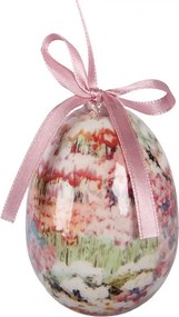 9ks dekorace bílé závěsné vajíčko s květy Hello Spring Egg - Ø 5*8 cm