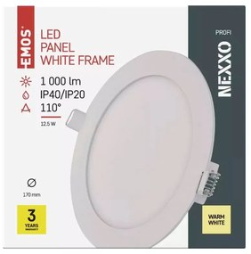 Emos lighting LED zápustný panel NEXXO ø17cm, 12,5W, kulatý, bílý Barva: Bílá, Chromatičnost: 3000K