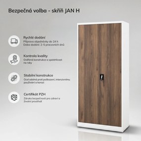 Kovová kancelářská skříň na dokumenty bílá / ořech, 900x1950x400 mm: JAN H Eco Design