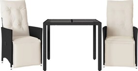 3dílný bistro set s poduškami černý polyratan 3276863