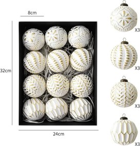 Sada 12 ks vánočních ozdob GOLD FESTIVE 7 cm, bílé/zlaté