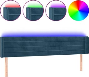 Čelo postele s LED tmavě modré 203 x 16 x 78/88 cm samet 3123446
