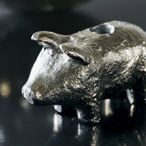 House Doctor Kovový svícen Pig Antique Silver, stříbrná barva, kov