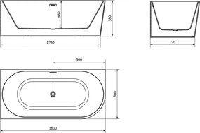 Mexen Mia, volně stojící rohová vana, lavá, 180 x 80 cm, bílá, zlatý lesklý přepad, 52691808000L-50