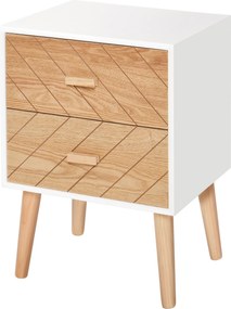 HOMCOM Noční stolek s 2 zásuvkami a zvýšenými nohami do ložnice 40x30x55,5 cm Bílý a přírodní