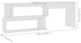 vidaXL Marketos Rohový psací stůl bílý 200 x 50 x 76 cm dřevotříska