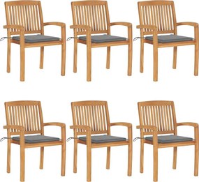 vidaXL Stohovatelné zahradní židle s poduškami 6 ks masivní teak [3073226] Barva: Šedá