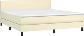 Box spring postel s matrací a LED krémová 160x200 cm umělá kůže 3134113