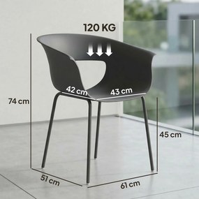 Zahradní židle sada 4 ergonomických balkónových židlí s výřezem v područce odolné proti povětrnostním vlivům tmavě šedé barvy