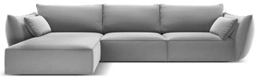 Světle šedá sametová rohová pohovka (levý roh/s lenoškou) Vanda – Mazzini Sofas