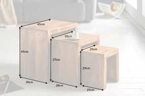 Noble Home Set 3 přírodních mangových odkládacích stolků Makar