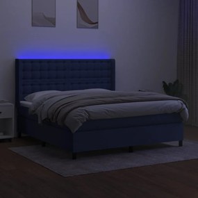 Box spring postel s matrací a LED modrá 180x200 cm textil 3138659