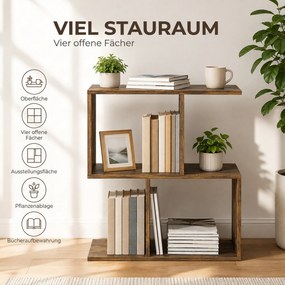 HOMCOM Odkládací stolek ve tvaru S, úzký 3-patrový stolek s odkládacími přihrádkami pro obývací pokoj a ložnici, rustikálně hnědý