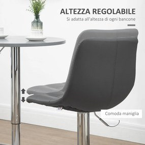 HOMCOM Sada 2 barových židlí z imitace kůže s opěradlem, otočné kuchyňské a obývací židle s opěrkou nohou, 42x45x89-110cm, Šedé