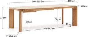 Rozkládací jídelní stůl s deskou v dubovém dekoru v přírodní barvě 100x200 cm Jondal – Kave Home