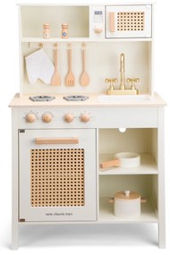 Dřevěná kuchyňka - bílá s ratanovými detaily