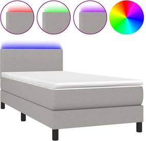 Box spring postel s matrací a LED světle šedá 90x200 cm textil 3132965