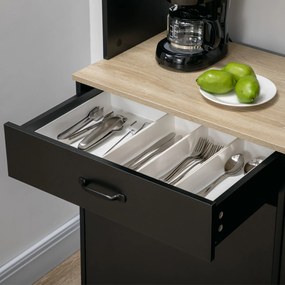 HOMCOM Kuchyňský Buffet Skříň Jídelna Buffet 3 Otevřené Niche 3 Skříňky se Dveřmi a 1 Zásuvkou 119 x 41 x 180 cm Černá | Aosom