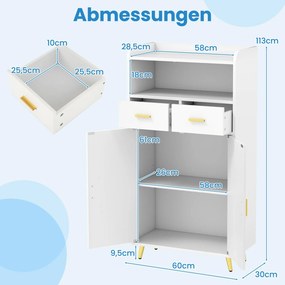 Costway Víceúčelová skříňka s dvojitými dvířky a 2 zásuvkami a nastavitelnou