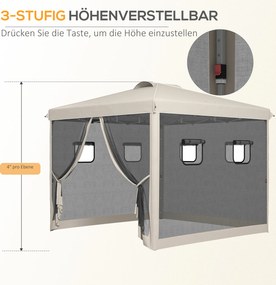 Skládací altán, výškově nastavitelný, síťové závěsy, taška na přenášení, kovový rám, 3 x 3 x 3 m, béžový
