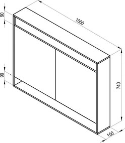 Ravak MC Step 1000 100 x 74 cm X000001421 zrcadlová skříňka s LED osvětlením