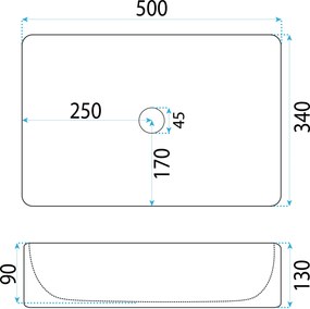 Rea Fiorella, umyvadlo na desku 505x345x130mm, bílá lesklá, REA-U6621