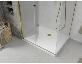 Mexen Lima skládací sprchový kout 80 x 90 cm, Průhledné, Zlatá + sprchová vanička Flat - 856-080-090-50-00-4010